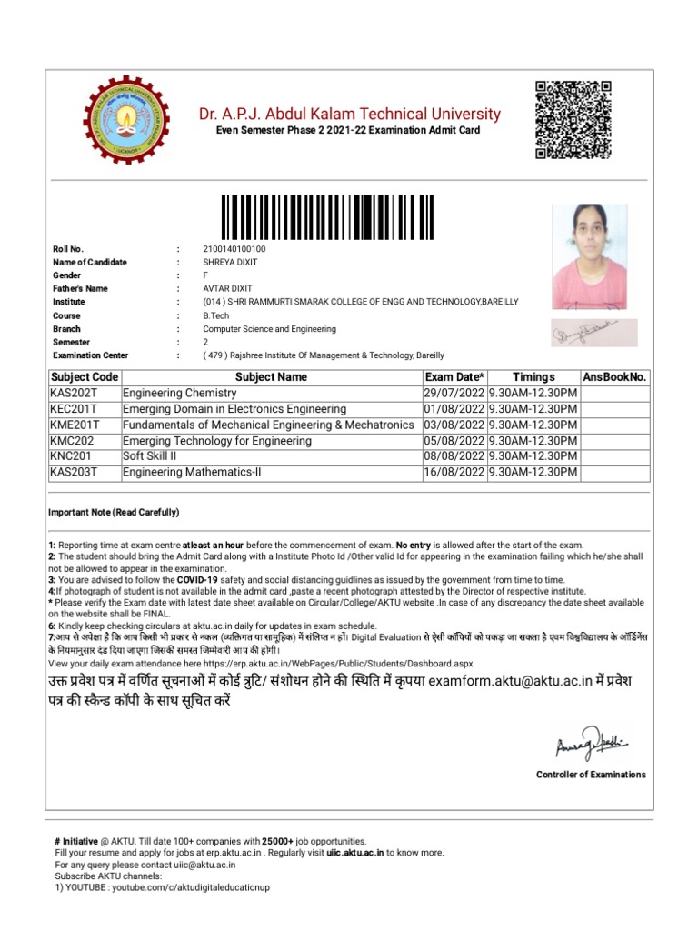 Dr. A.P.J. Abdul Kalam Technical University: Even Semester Phase 2 2021 ...