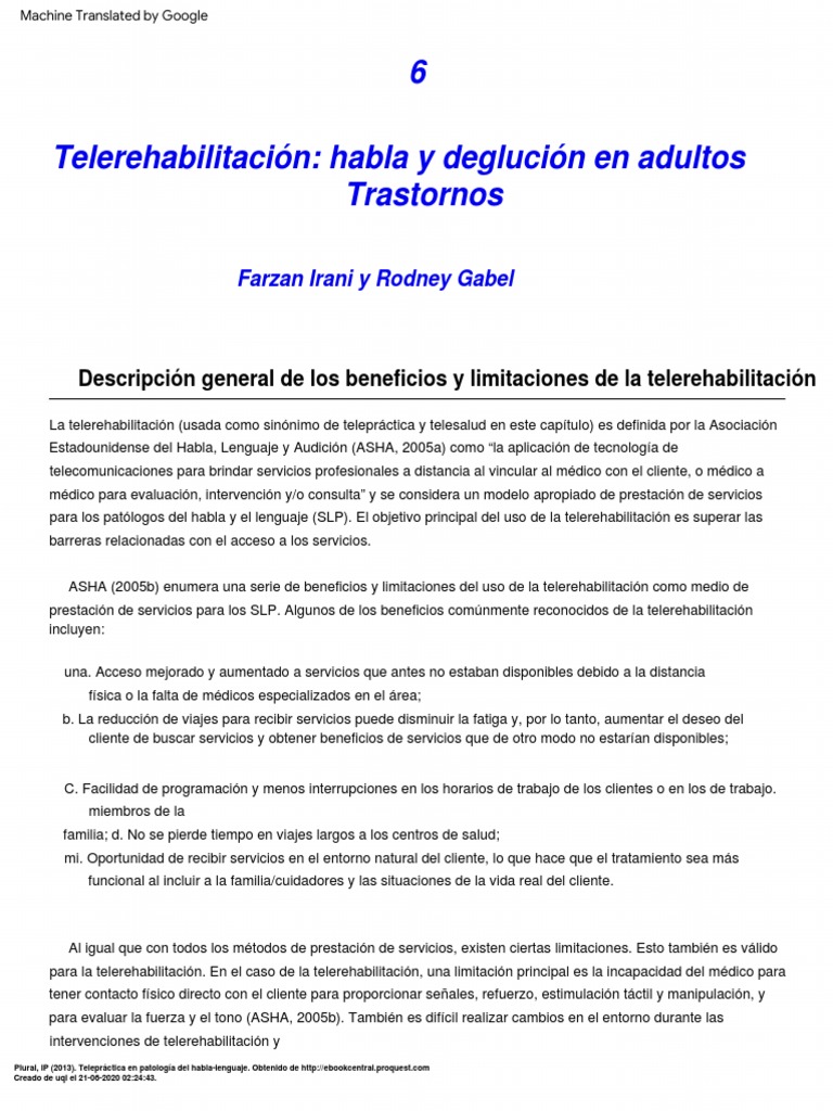 Telepractice in Speech-Language Pathology - (6 Telerehabilitation Adult ...