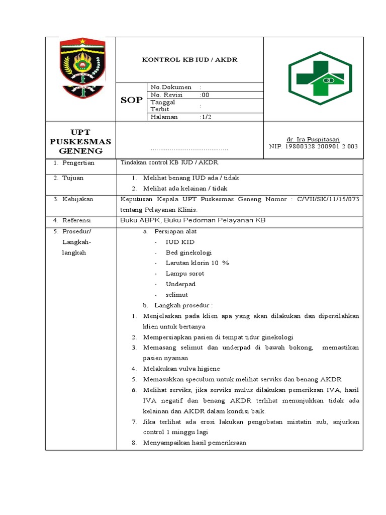 Sop+dalik Kontrol KB Iud | PDF | Kesehatan Holistik