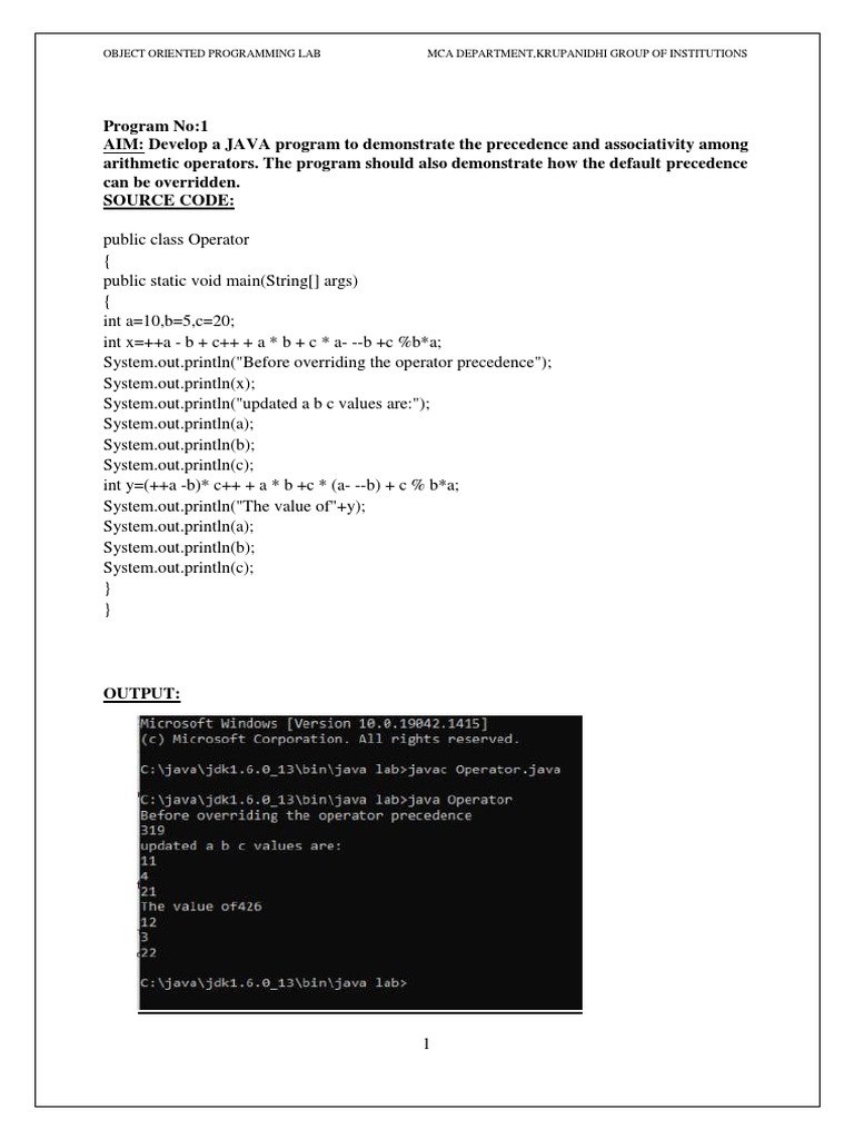 Object Oriented Programming Lab Mca Department Krupanidhi Group Of Institutions Download Free