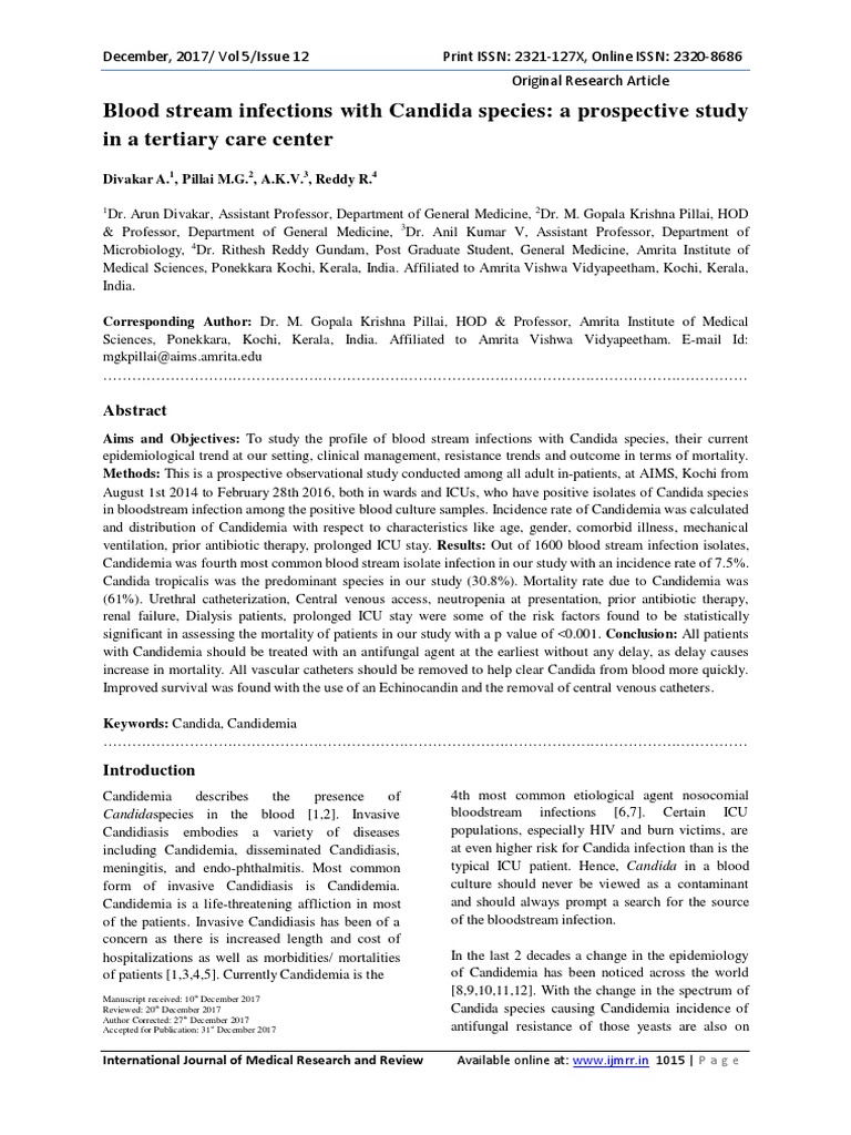 Blood Stream Infections With Candida Species: A Prospective Study in A ...