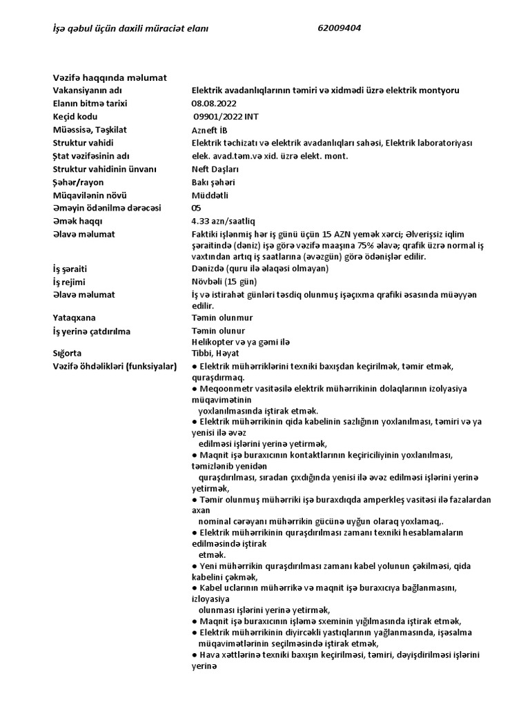 Elektrik Montyoru, Neft Dashlari | PDF