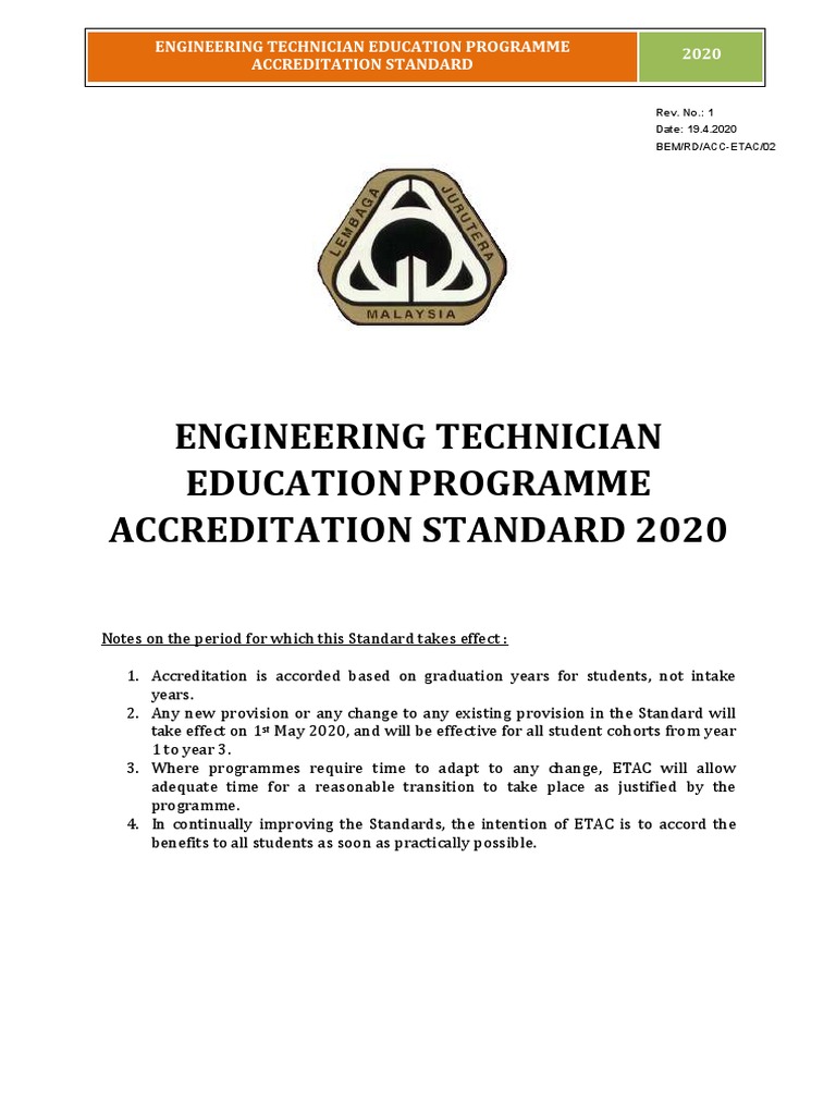 ETAC ETechnician Standard 2020 | PDF | Engineering | Curriculum
