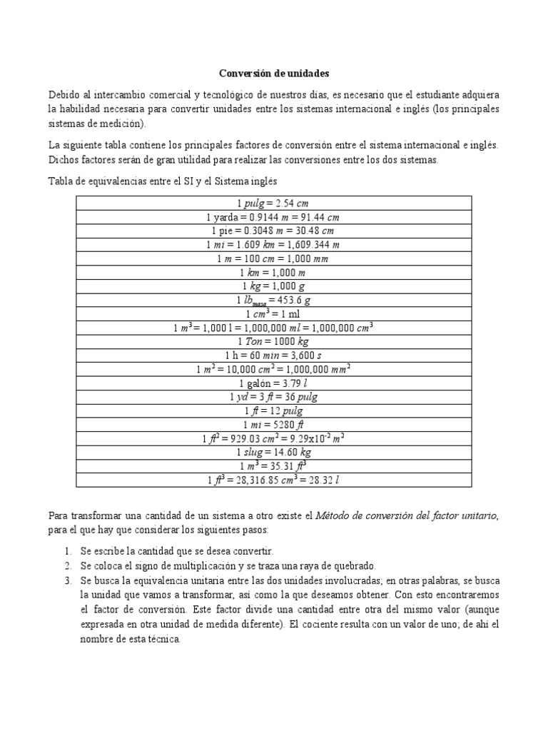 Tabla y Métodos de Conversión de Unidades | PDF | Science | Metrología