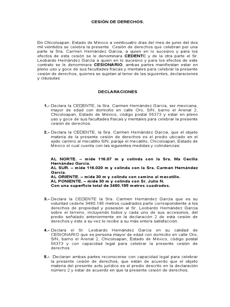 Cesión de Derechos Formato Gratuito | PDF | Propiedad | Justicia