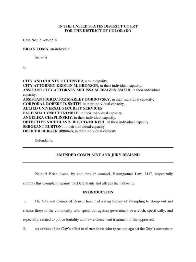Brian Loma v. City and County of Denver, Et Al. | PDF | Search And ...