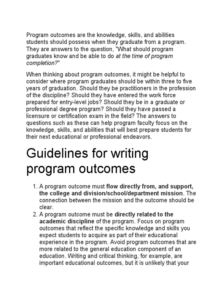 Program Outcomes and Learning Outcomes | PDF | Learning | Critical Thinking