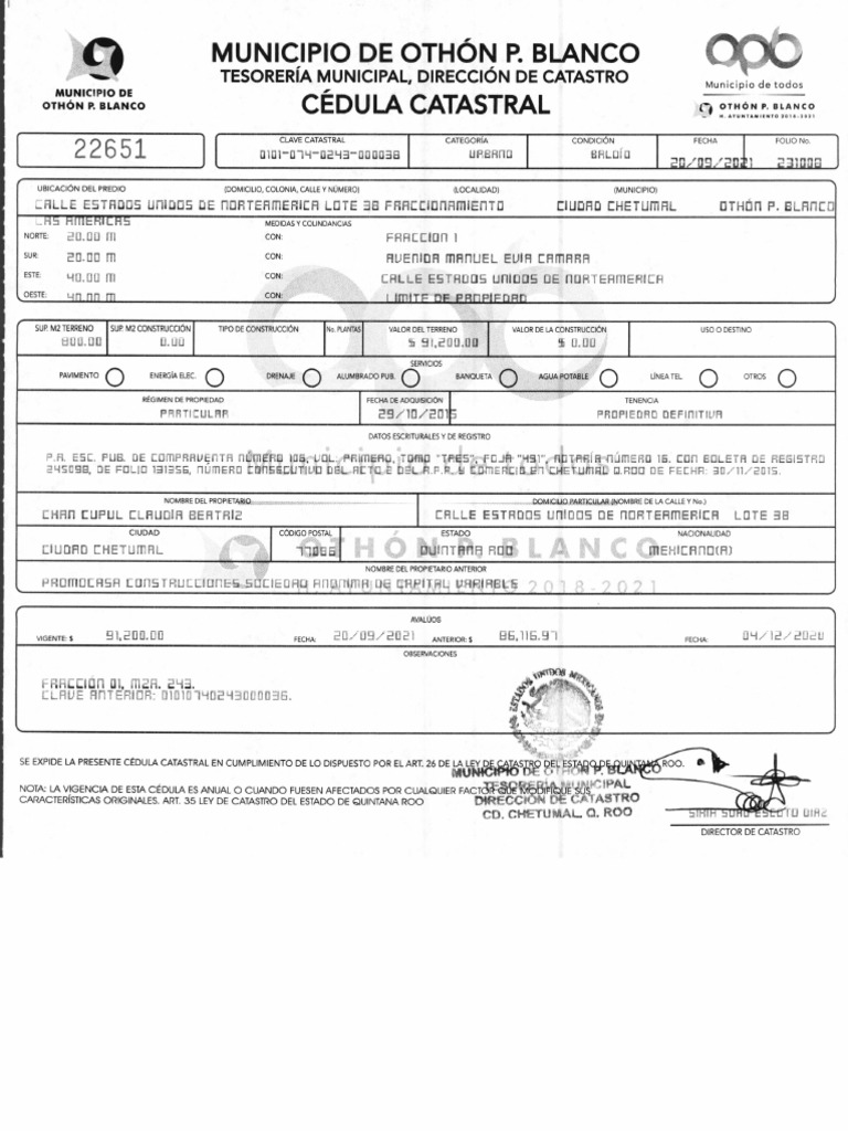 Cedula Catastral Claudia Chan | PDF