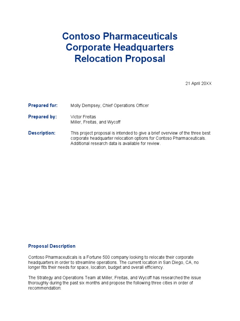 Contoso Pharmaceuticals Corporate Headquarters Relocation Proposal ...