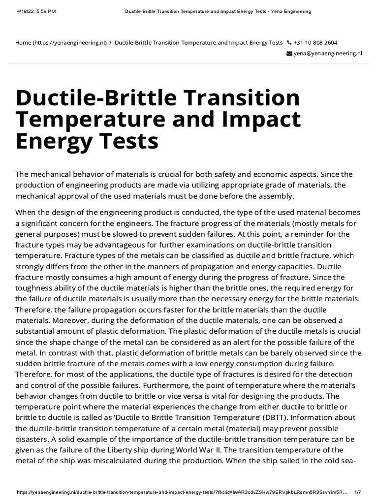 Ductile-Brittle Transition Temperature and Impact Energy Tests - Yena ...