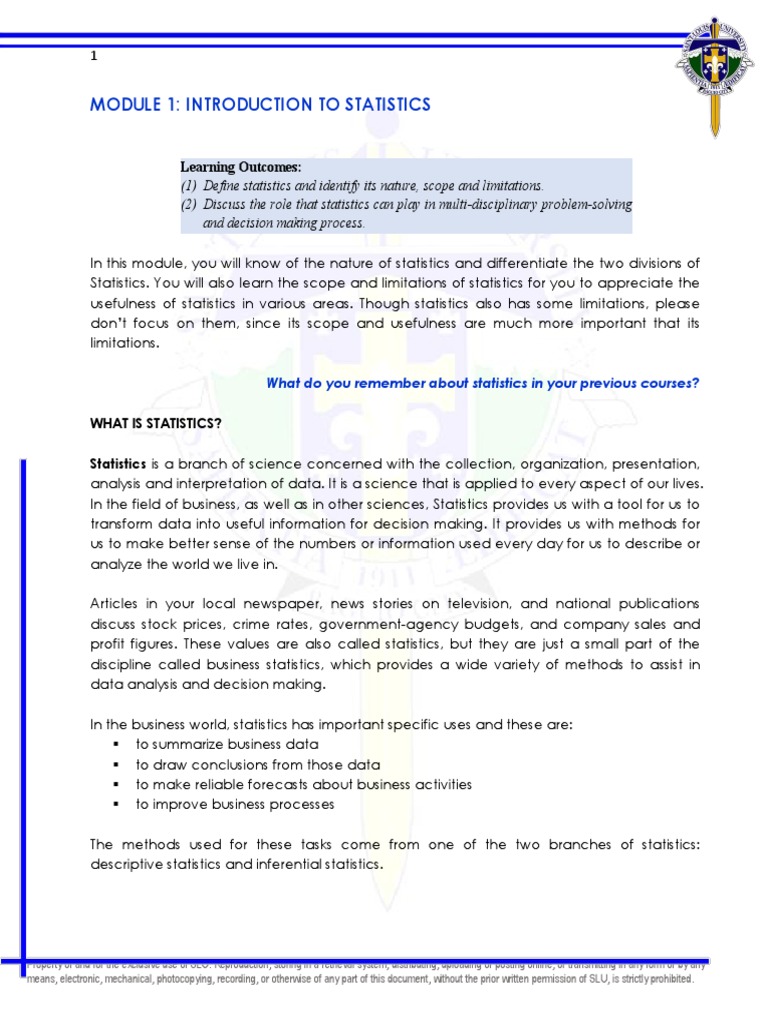 Module 1 Introduction To Statistics | PDF | Statistics | Statistical Inference