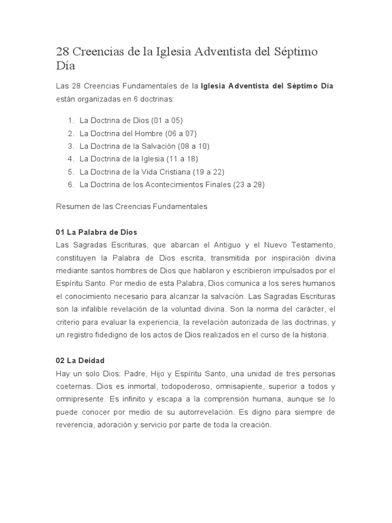 28 Creencias de La Iglesia Adventista Del Séptimo Día | PDF | eucaristía | Jesús
