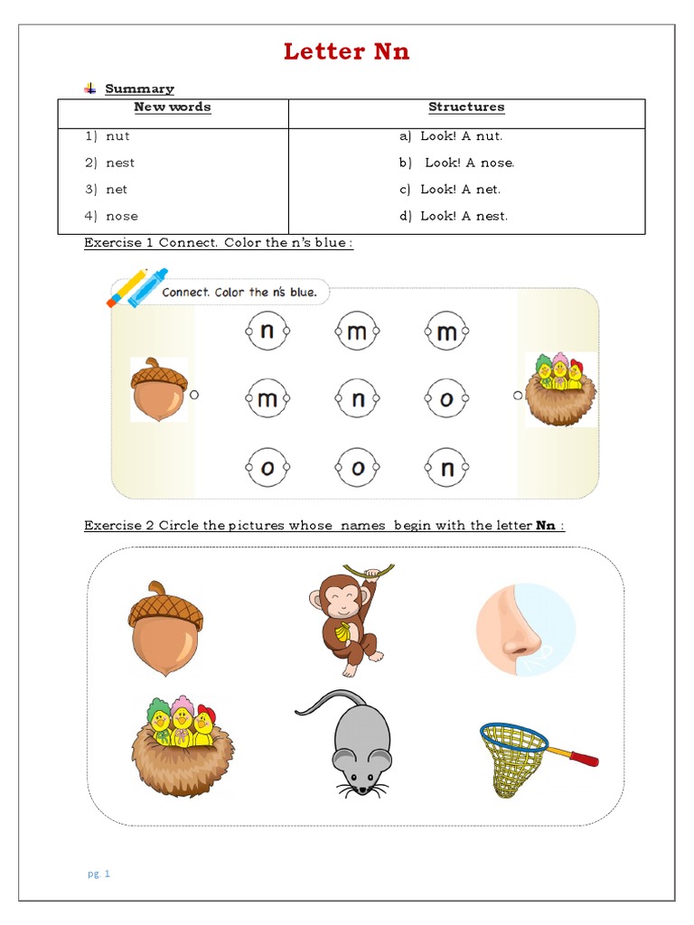 Letter NN: 1) Nut 2) Nest 3) Net 4) Nose | PDF | Collation | Text