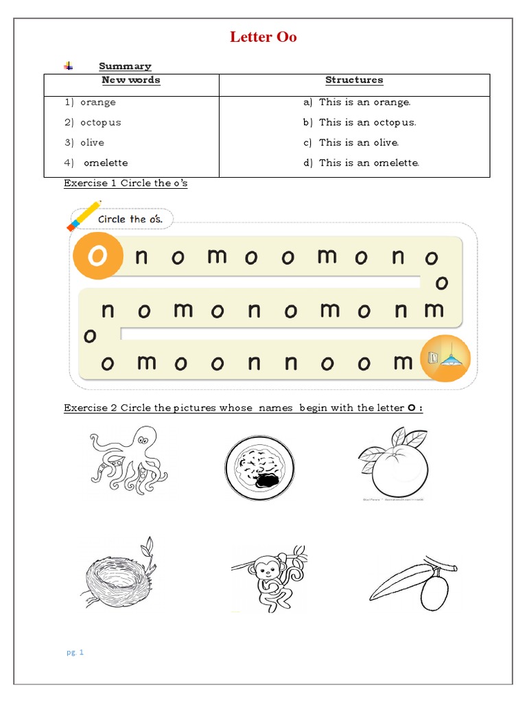 Letter Oo: 1) Orange 2) Octopus 3) Olive 4) | PDF