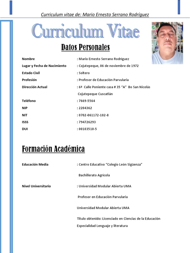 Curriculum Mario Ernesto Serrano | PDF | Maestros