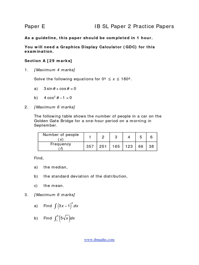 Paper E I B SL Paper 2 Pract Ice Paper S | PDF | Elementary Geometry ...