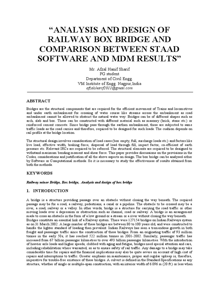 Analysis and Design of Railway Box Bridge and Comparison Between Staad Software and MDM Results ...