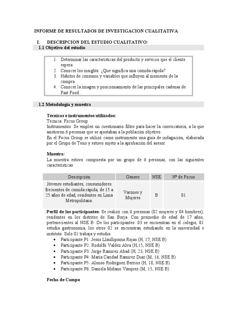 Ejemplo de Informe de Resultados Investigación Cualitativa (2021) | PDF ...