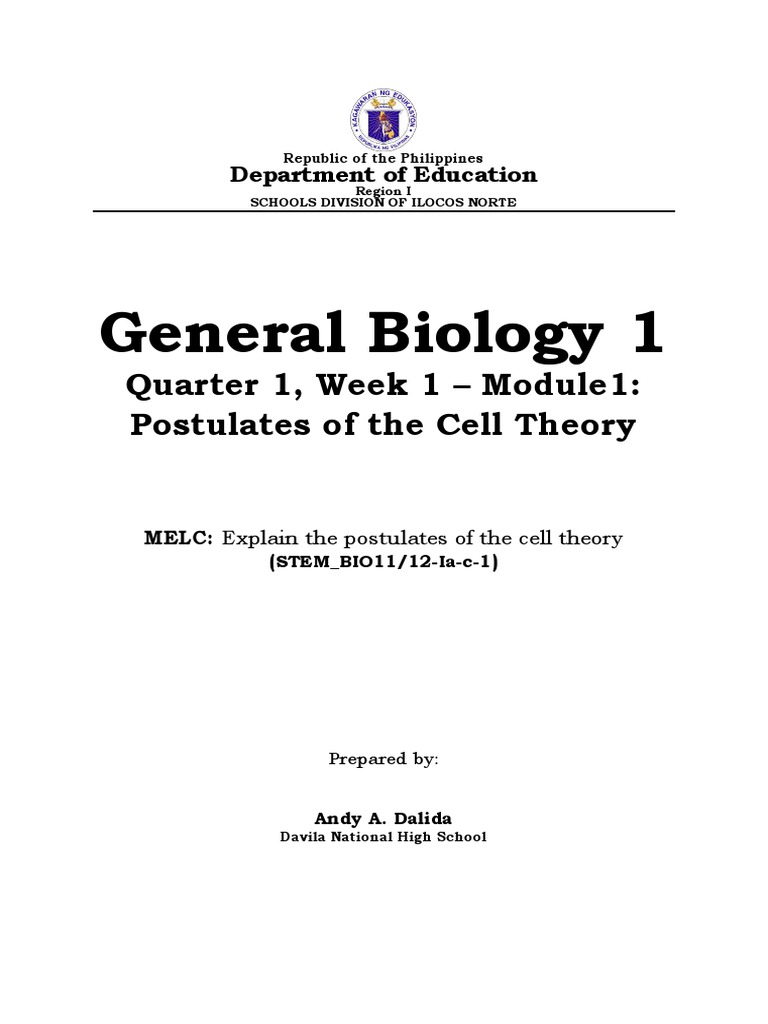 General Biology 1: Quarter 1, Week 1 - Module1: Postulates of The Cell ...