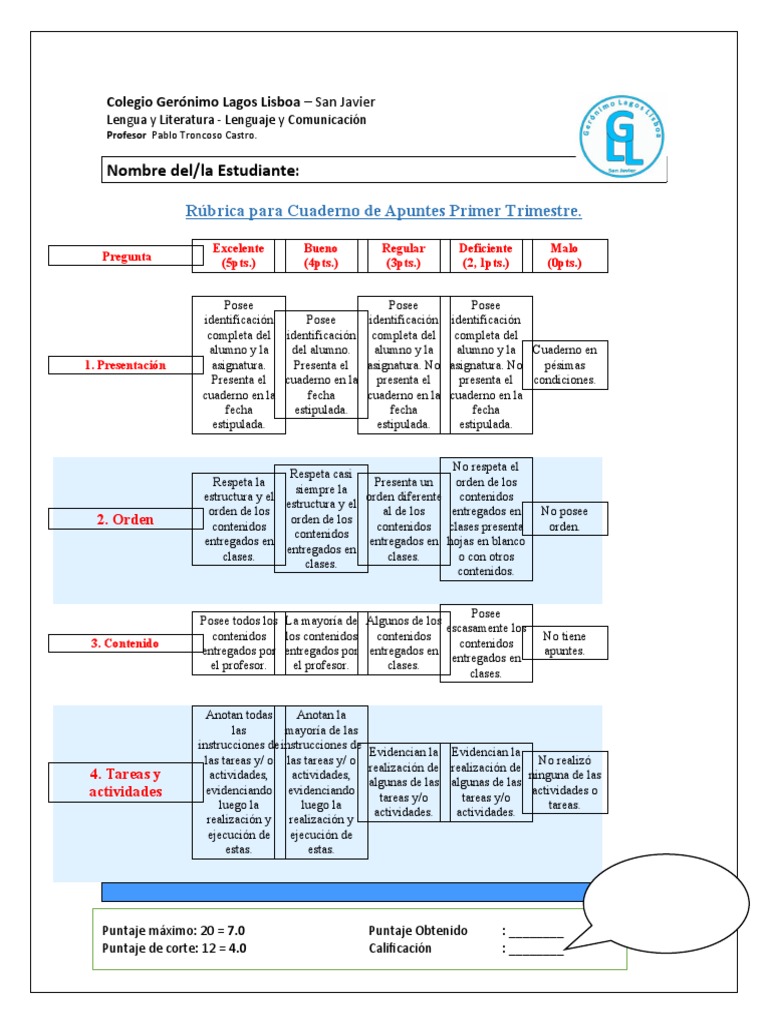Rúbrica Revisión de Cuadernos | PDF | Cuaderno