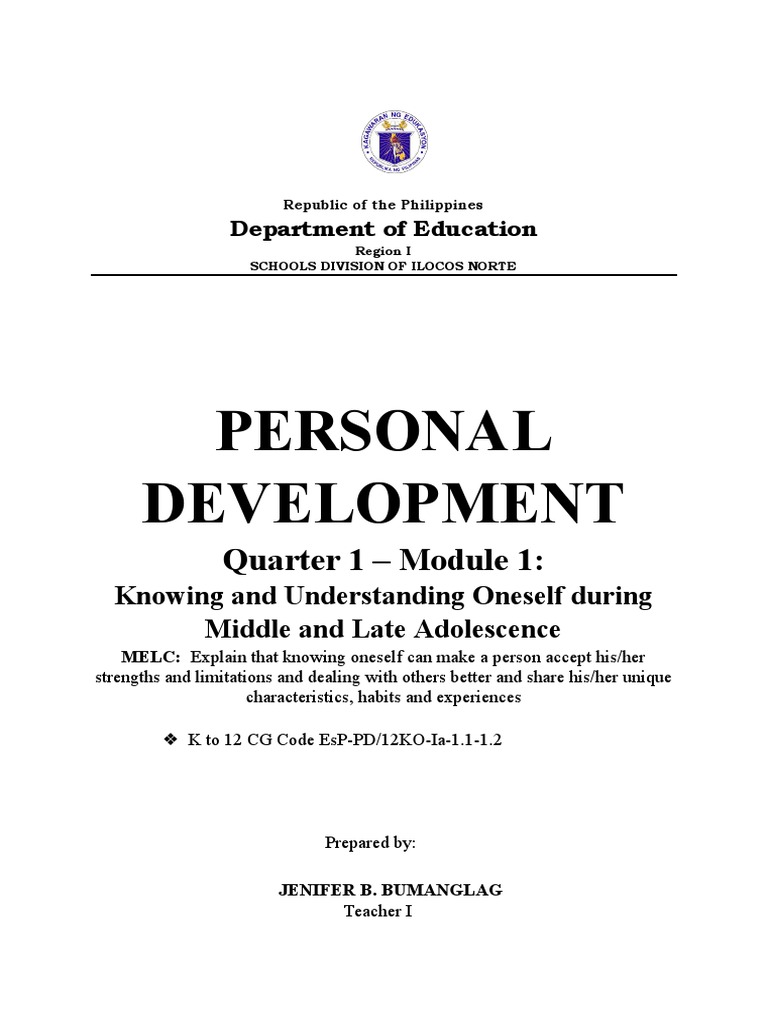 Personal Development: Quarter 1 - Module 1 | PDF | Thought | Emotions