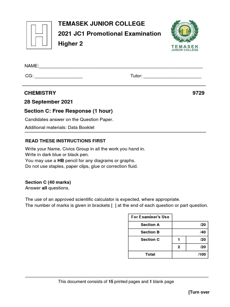 2021 H2 JC1 Promo Section C Qns | PDF | Chloride | Chemistry