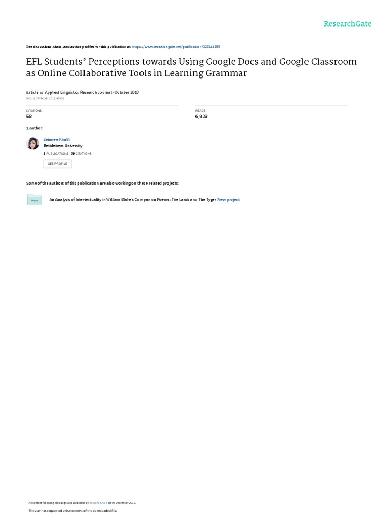 EFL Students Perceptions Towards Using Google Doc | PDF | Teaching ...