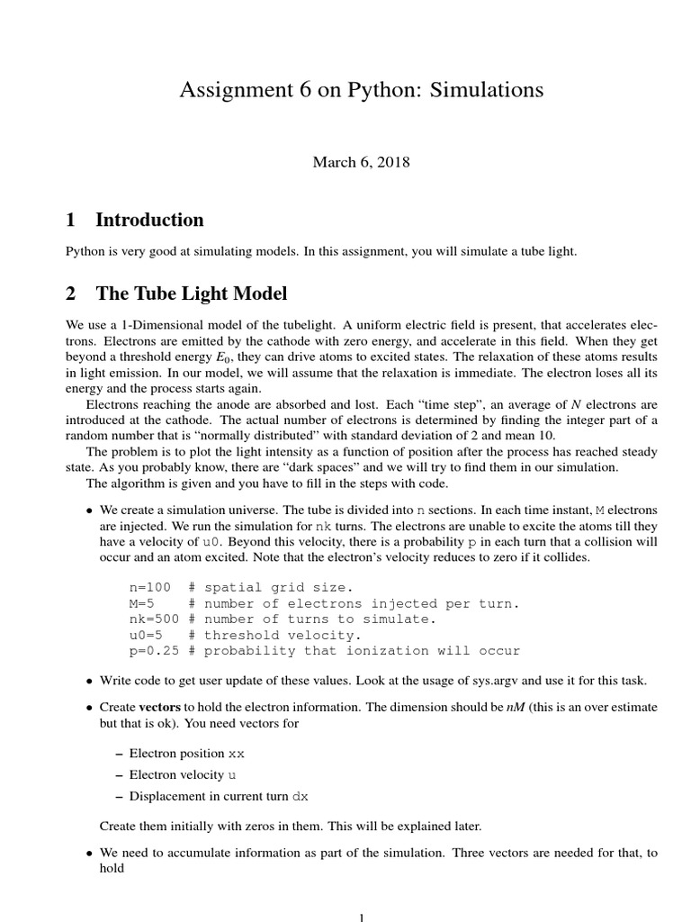 Simulating Light Emission from a Tube Light: Filling in the Code for ...