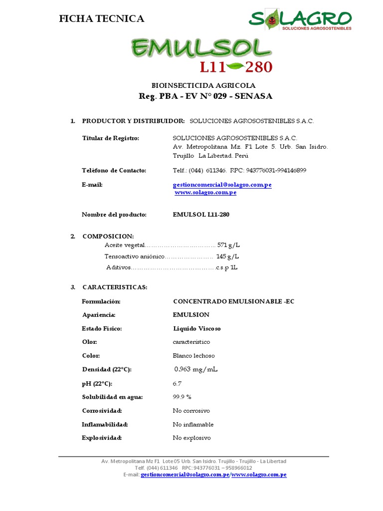Ficha Tecnica Emulsol | PDF | Química | Sustancias químicas