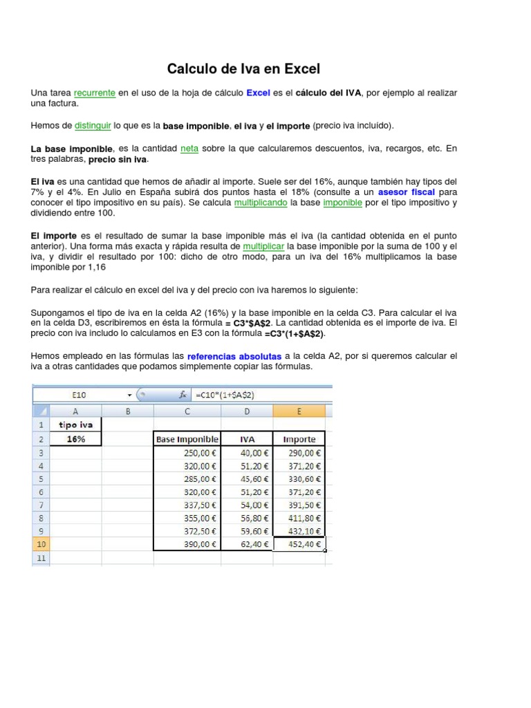 Calculo de Iva en Excel | PDF