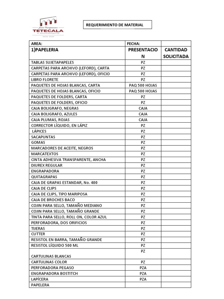 Requisicion de Material Mensual | Descargar gratis PDF | Tinta | Papelería
