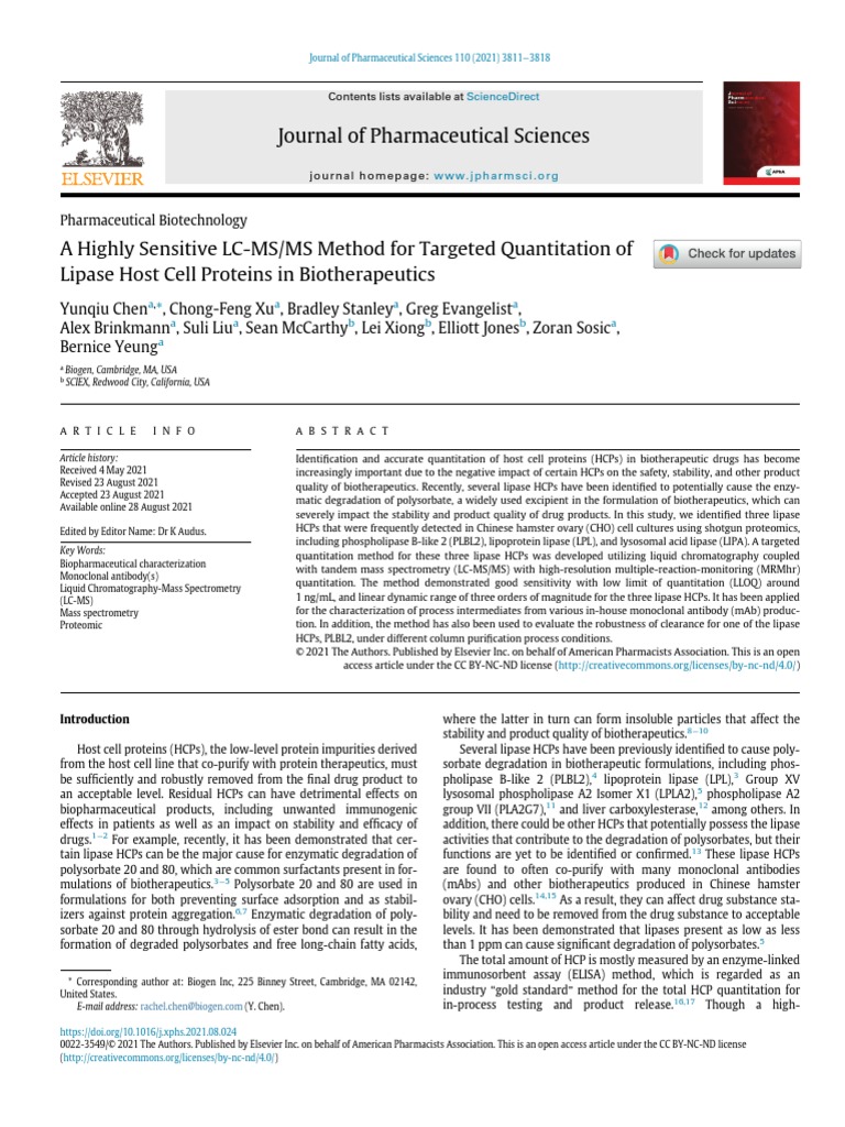1a Highly Sensitive Lc Msms Method For Targeted Quantitation Of Lipase Host Cell Proteins In 