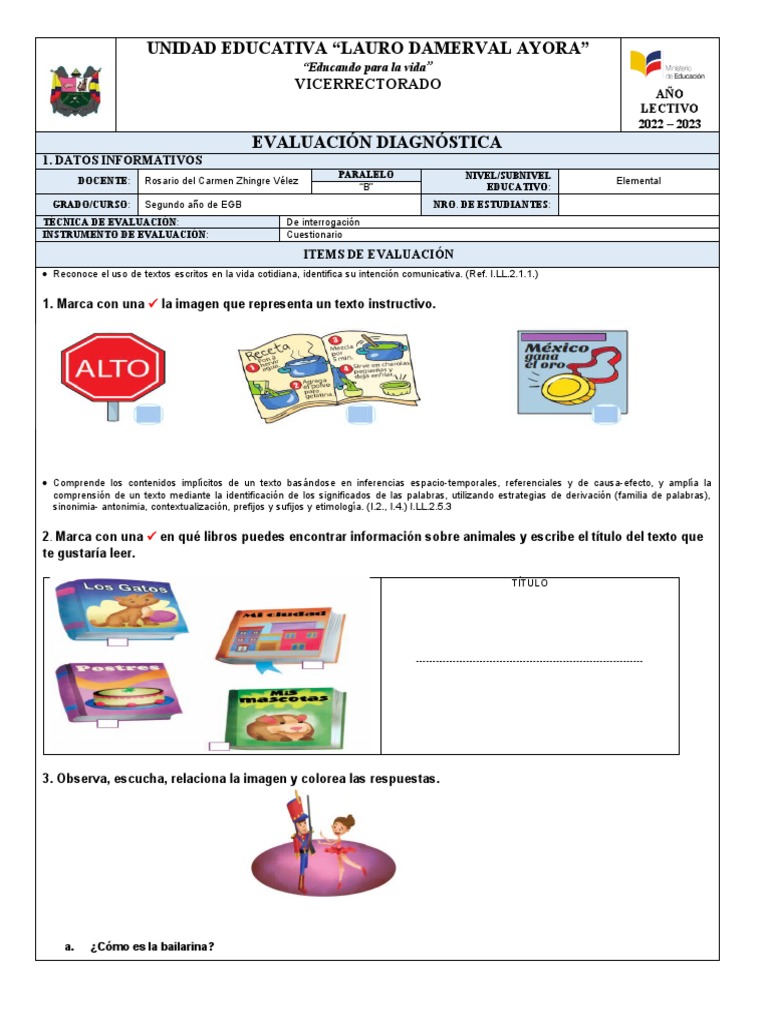 Evaluación Diagnóstica Lengua 2do Grado | PDF | Escritura | Ortografía