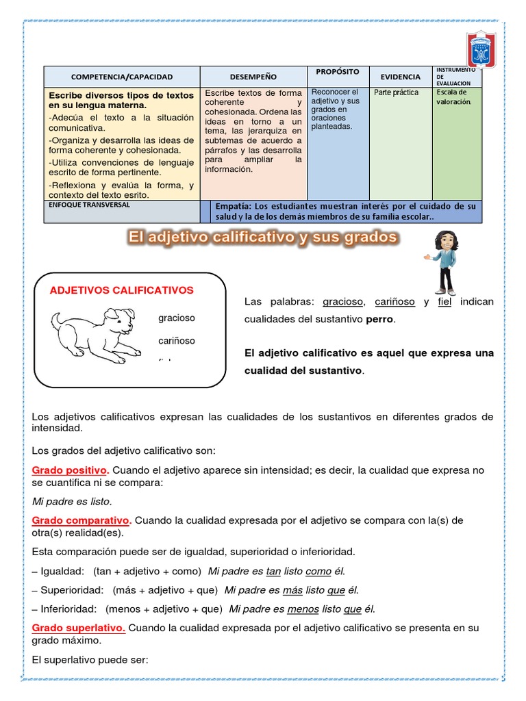 El Adjetivo Calificativo y Sus Grados | PDF | Adjetivo | Morfología ...