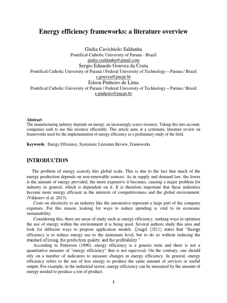 Energy Efficiency Frameworks A Literature Overview | PDF | Efficient Energy Use | Energy ...