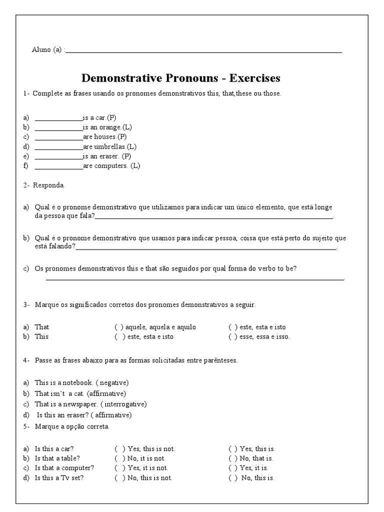 Pronomes Demonstrativo Ingles | PDF | Pronome | Ciência cognitiva