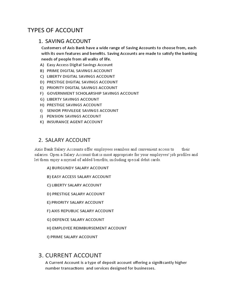 TYPES OF ACCOUNT | PDF | Salary | Banks