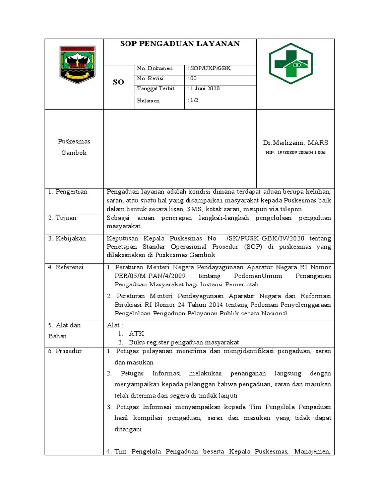 SOP Pengaduan Layanan-1 | PDF