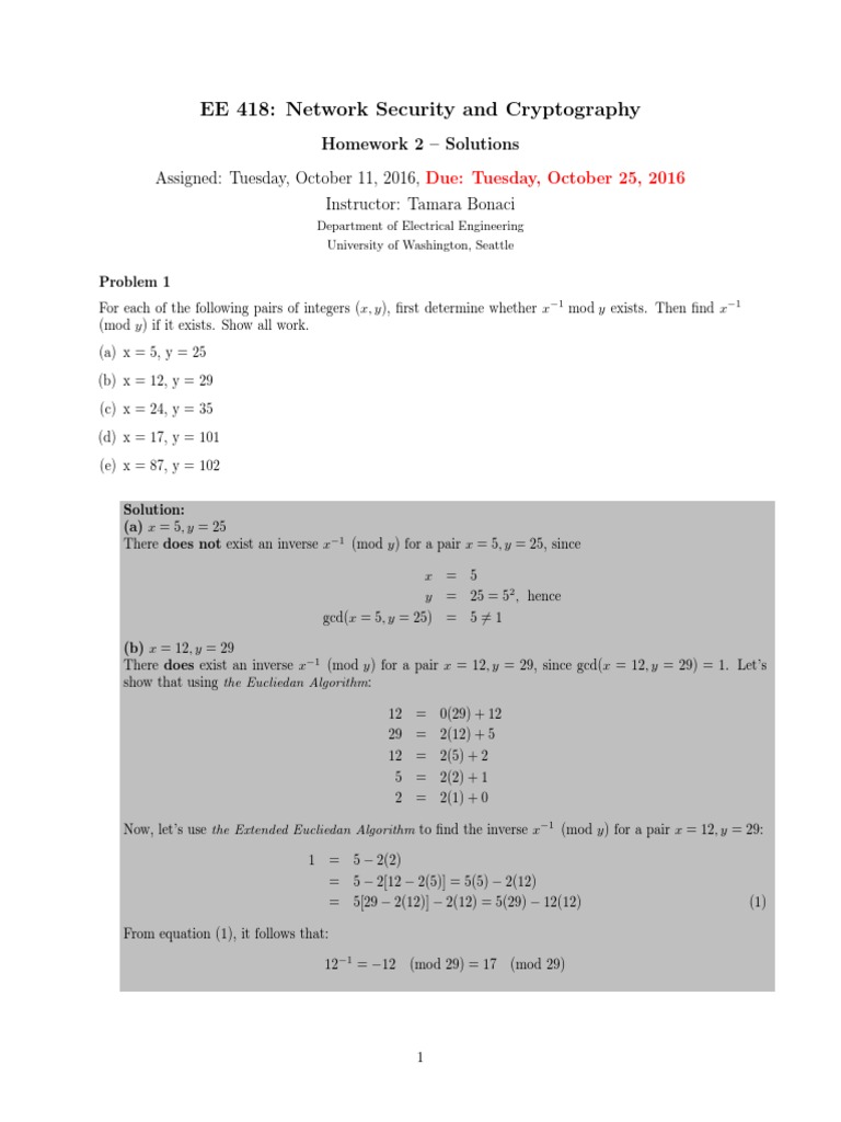 EE418 HW2 Solutions | PDF | Cryptography | Key (Cryptography)