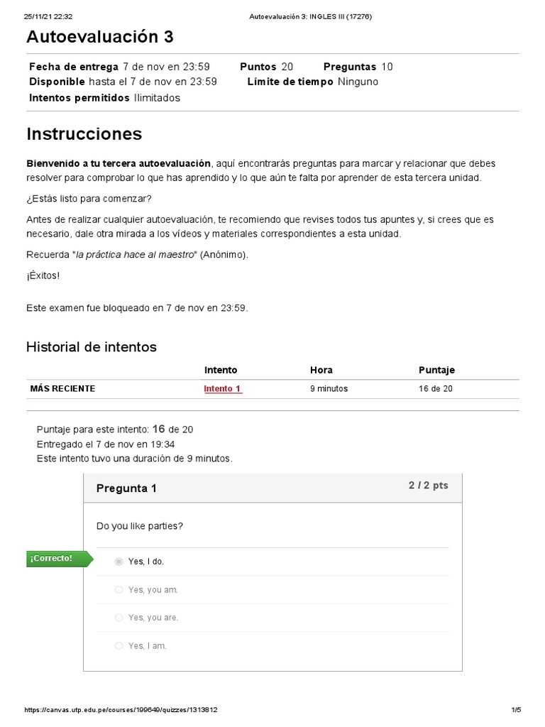 Autoevaluación 3 - INGLES III (17276) | PDF