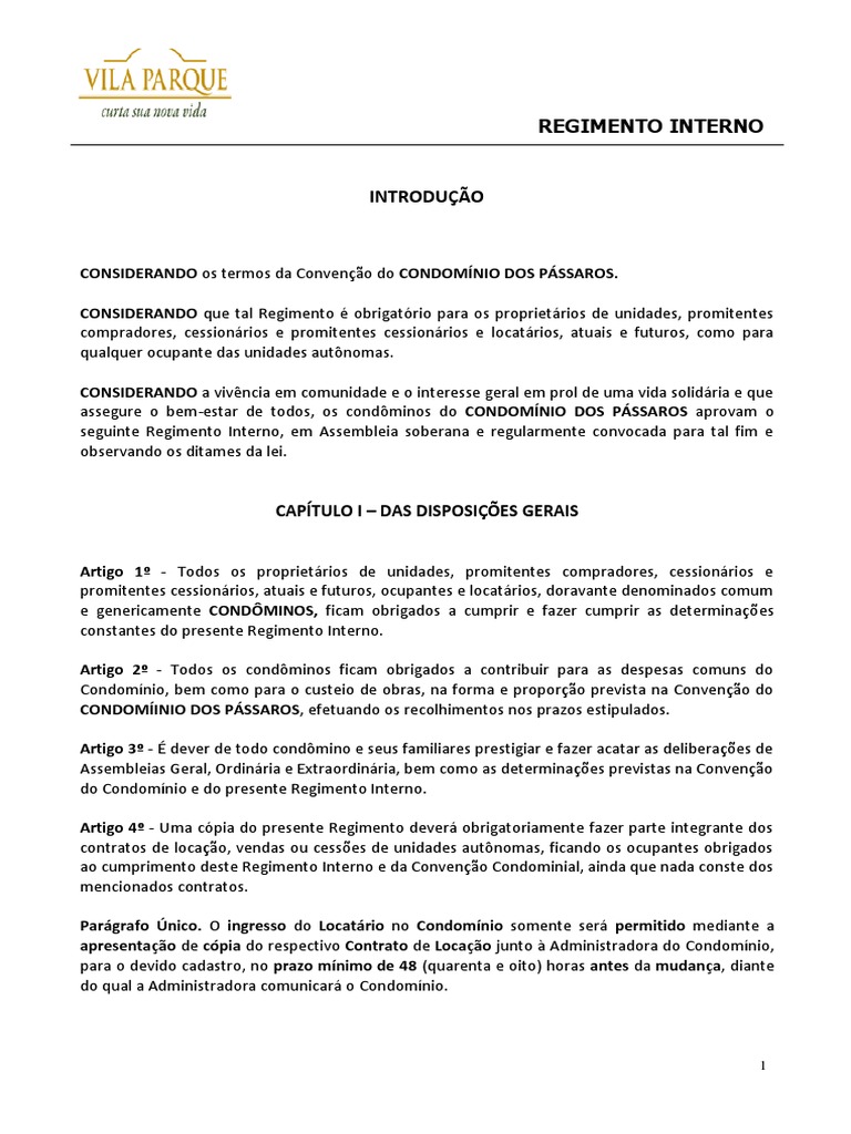 Regimento Interno | Download grátis PDF | Condomínio