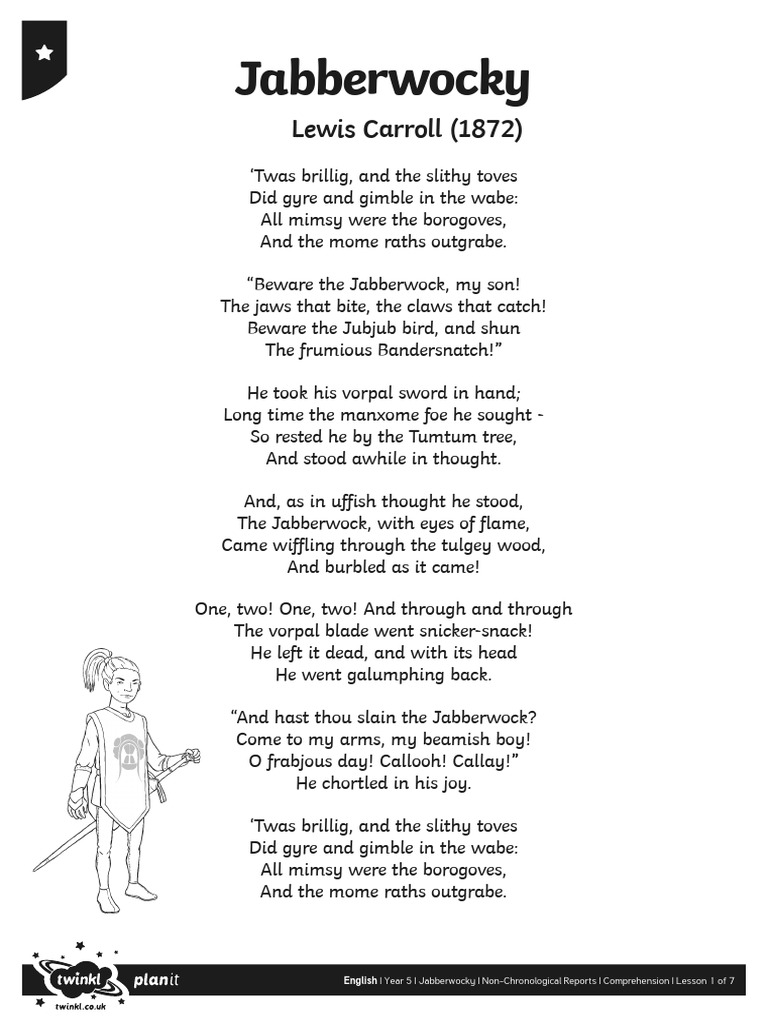 Activity Sheet Jabberwocky Comprehension | PDF | Works | Linguistics