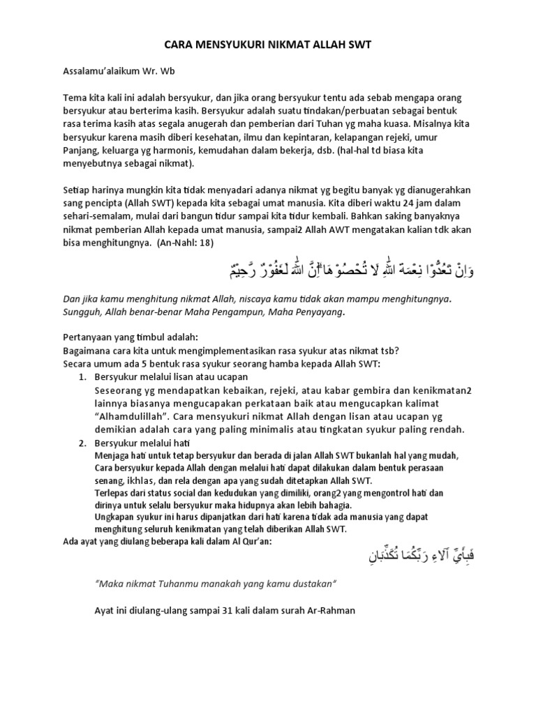 Cara Mensyukuri Nikmat Allah | PDF