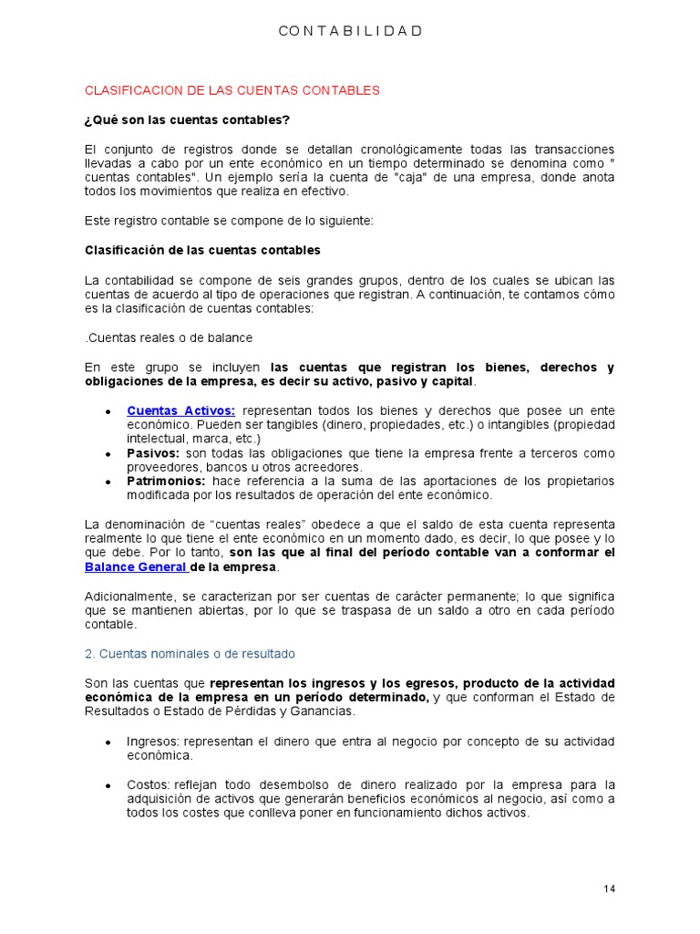 Clasificacion de Las Cuentas Contables | PDF | Contabilidad | Business