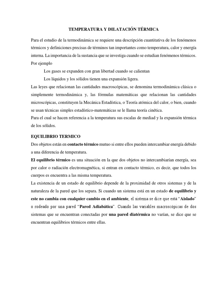 Termodinámica: Temperatura y Equilibrio | PDF | Termómetro | Temperatura