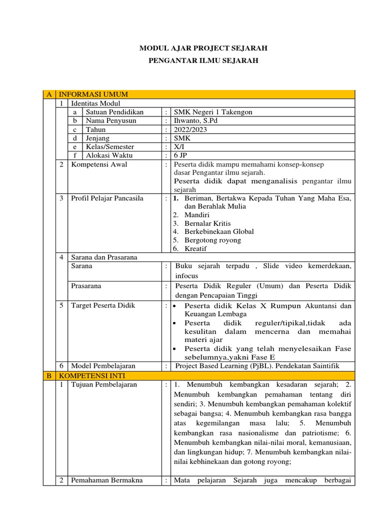 Modul Ajar Sejarah Kelas X | PDF