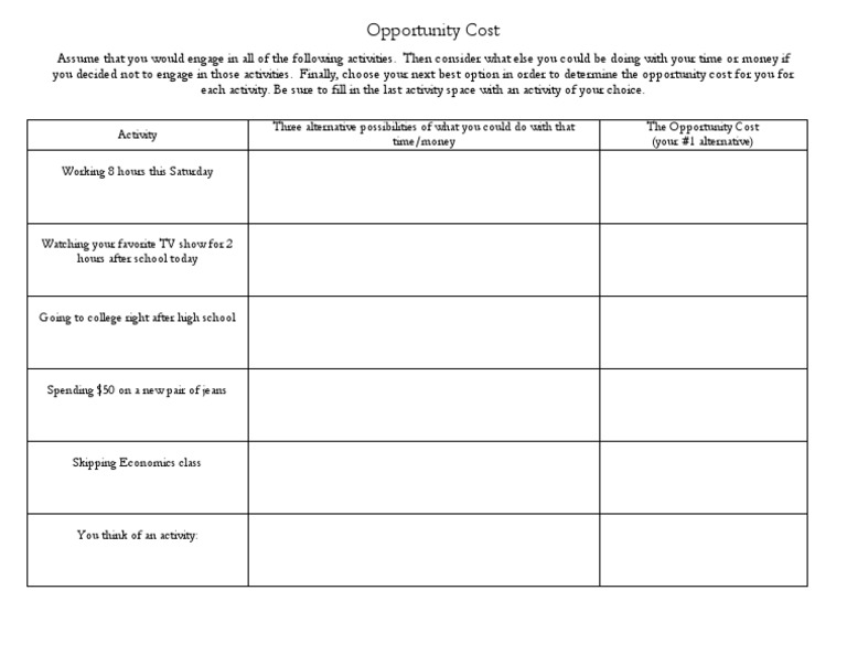 Opportunity Cost Worksheet | PDF | Career & Growth | Games & Activities