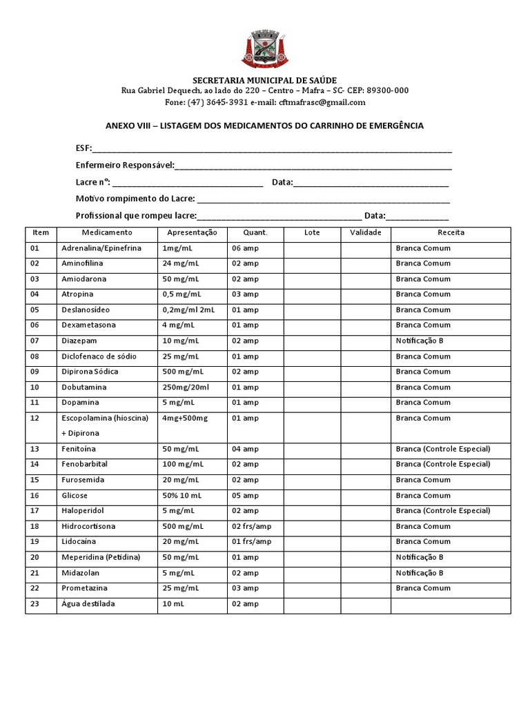 Check List Carrinho de Emergencia | PDF | Especialidades médicas | Drogas