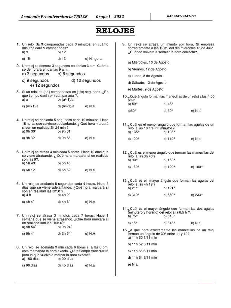 RELOJES | PDF | Hora | Reloj