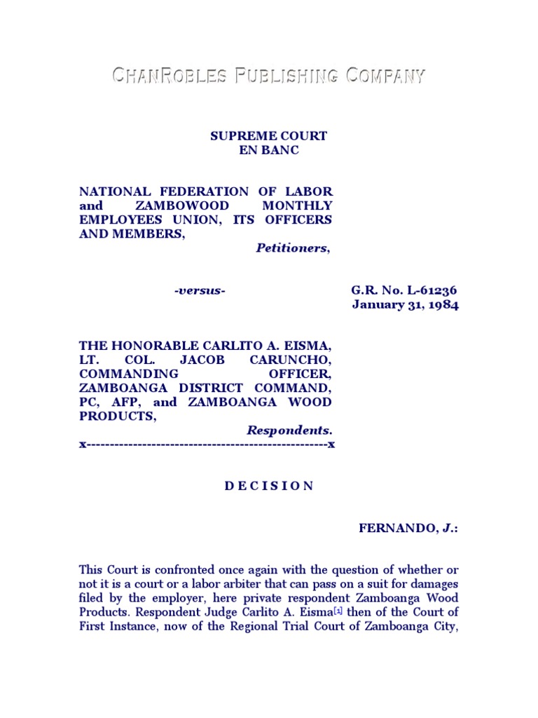 National Federation of Labor vs. Eisma, G.R. No. L-61236, January 31 ...